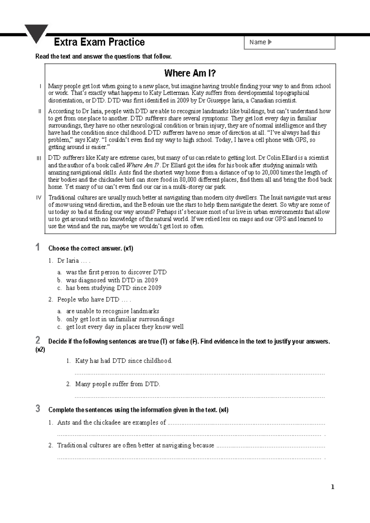 Reading practice 2Âº Bach second term - Extra Exam Practice Name Read ...