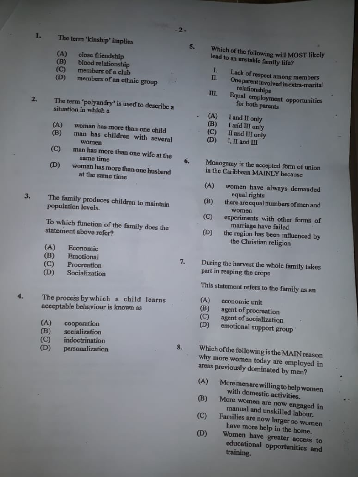 Social Studies Jan 2020 Paper 1 Exam Questions and Answers - Studocu