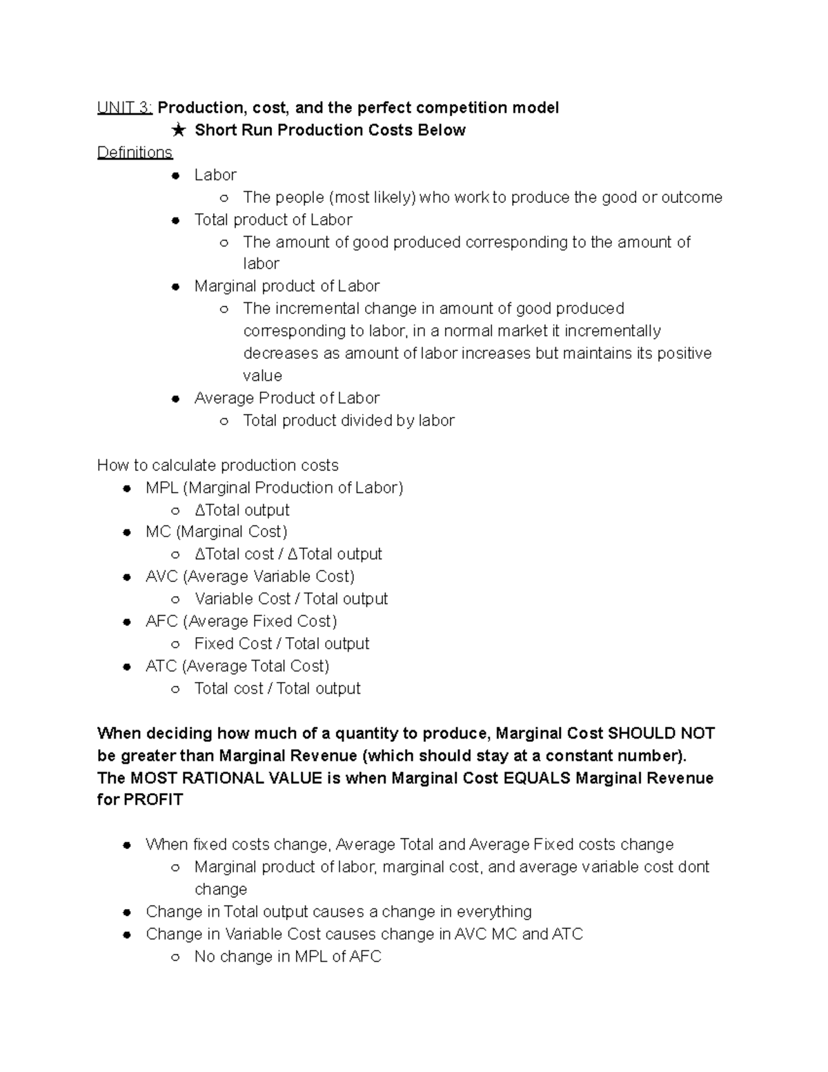 AP ECON Micro Notes - UNIT 3: Production, cost, and the perfect ...