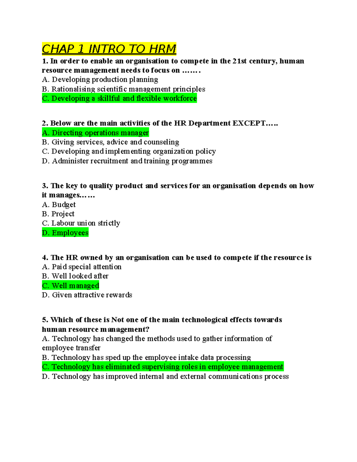 CHAP 1-8 HRM Study Notes and Key Concepts - Studocu