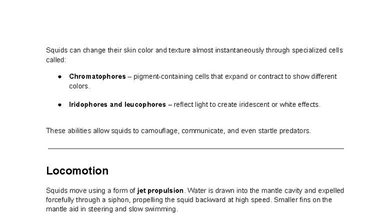 Squid Report 2: Adaptations, Movement, and Feeding Strategies - Studocu