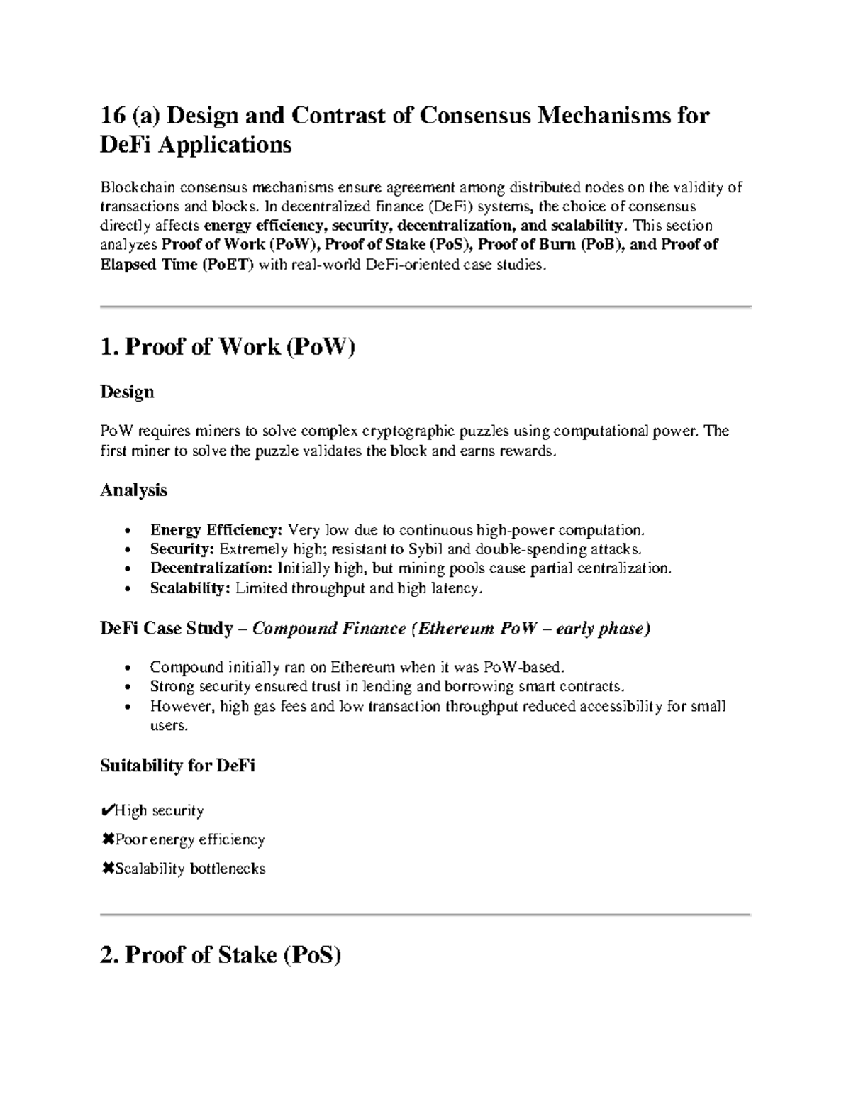 16 (a) Consensus Mechanisms for DeFi: PoW, PoS, PoB, and PoET Analysis ...