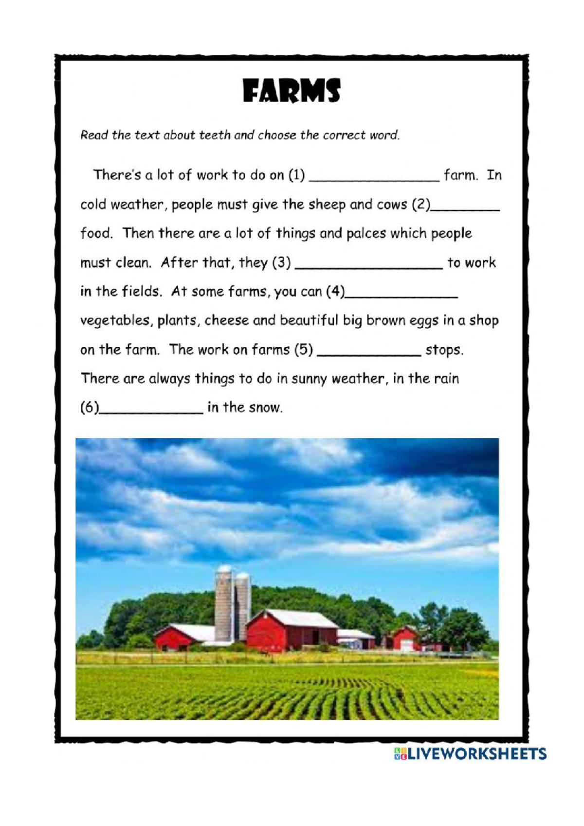 FARMS: Vocabulary Exercise on Farm Work Activities - Studocu