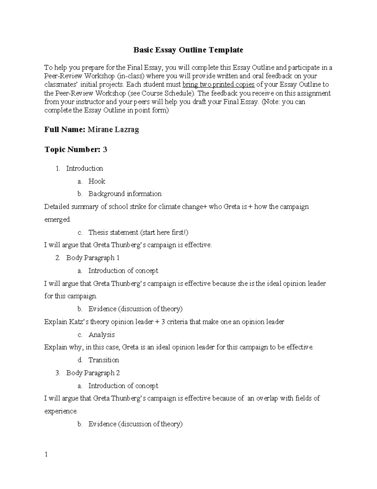 ENG101 Final Essay Outline Template: Mass Media Analysis - Studocu
