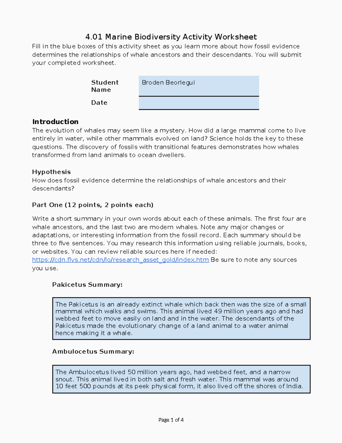 Copy of 4.01 Assignment Template Rev 2022 - 4 Marine Biodiversity ...