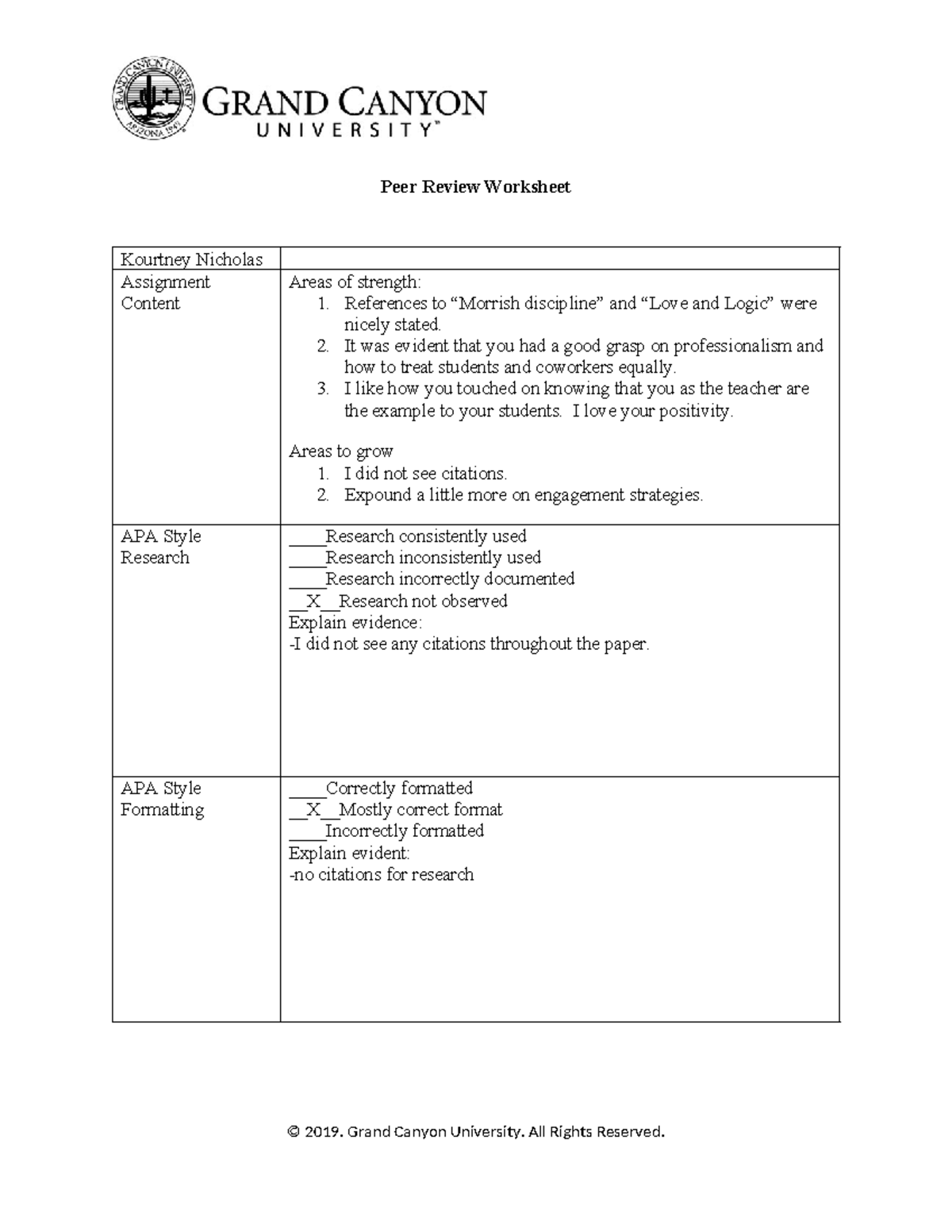 ELM-250 Peer Review Worksheet Student 2 - Peer Review Worksheet ...