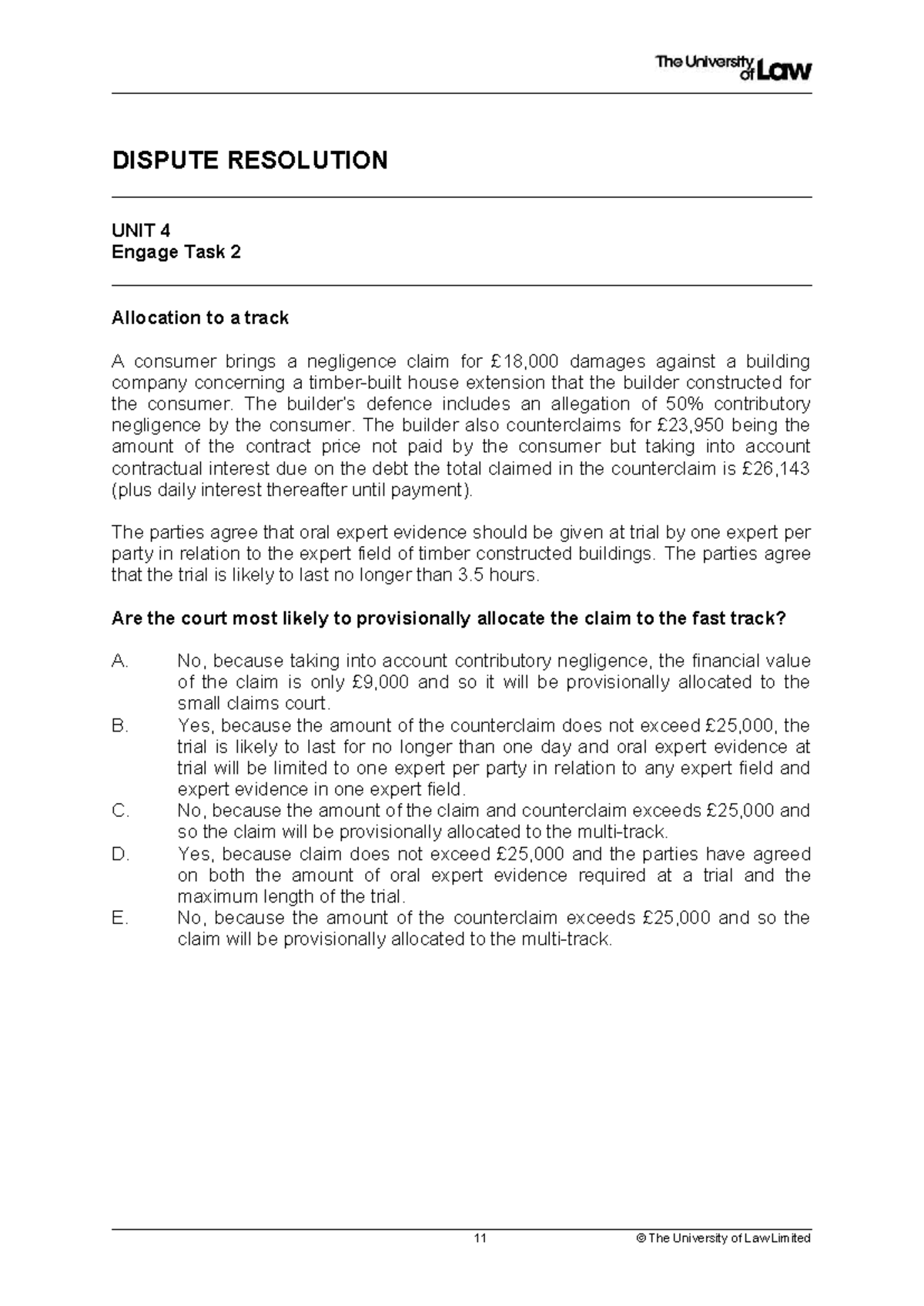 Unit 4 Engage Task 2 - Dispute Resolution Case Analysis - Studocu