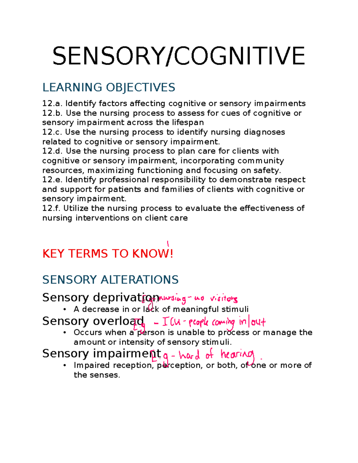 Nursing Process for Assessing Cognitive & Sensory Impairments (NUR 101 ...