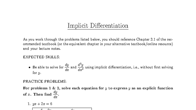 Homework 3.1 Answers for Math 122: Implicit Differentiation ...