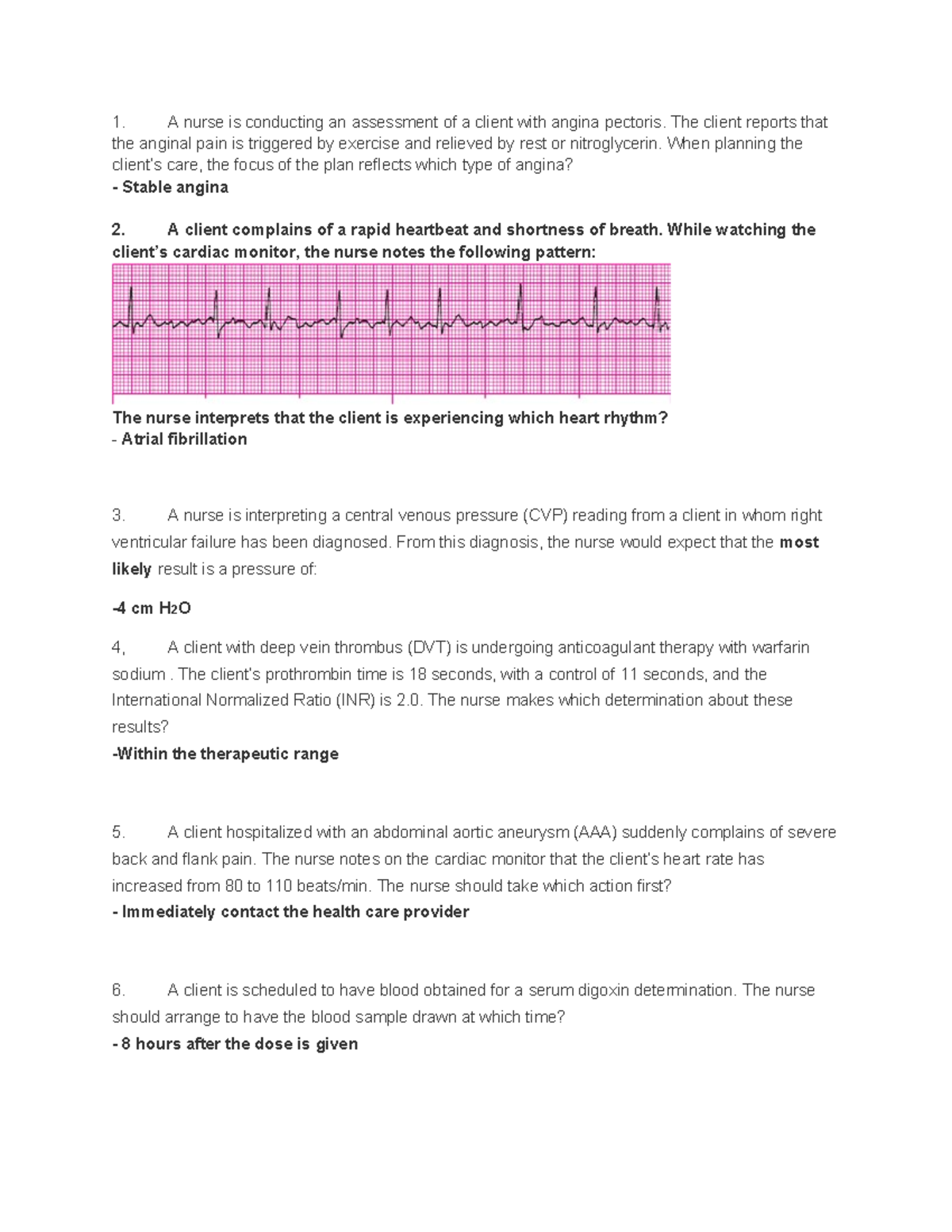 PQ. Cardio - Comprehensive Nursing Notes on Cardiac Care - Studocu