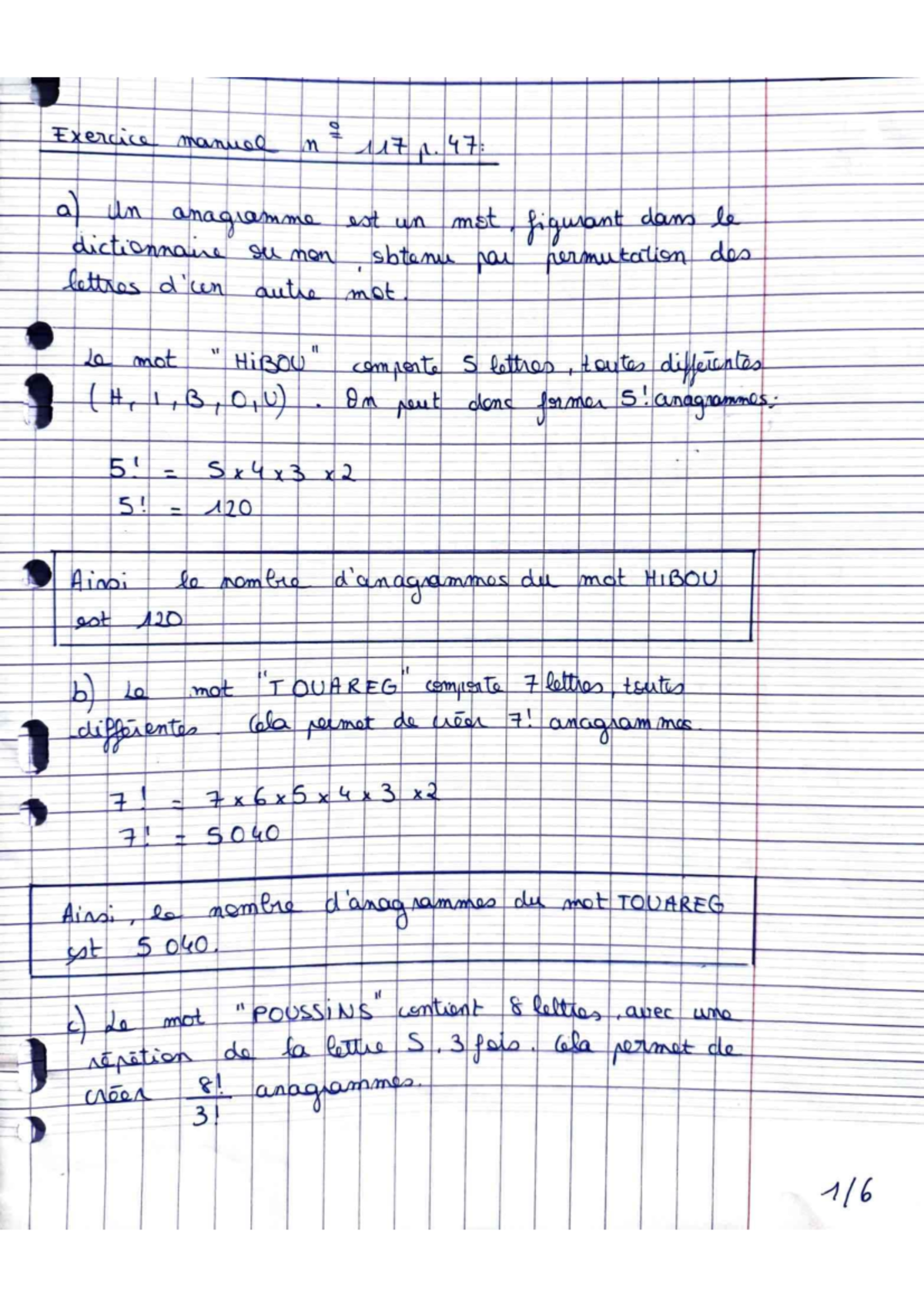 Exercice Manuel nᵗ 117: Anagrammes et Permutations en Maths - Studocu