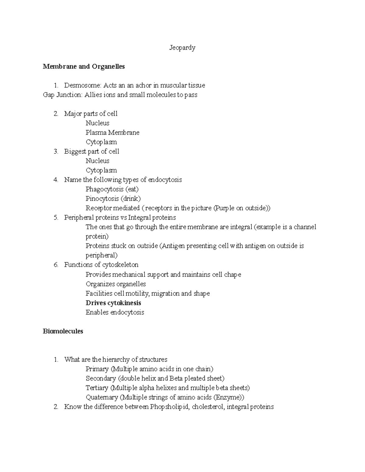 Biology Lecture Notes: Membrane and Organelles - Studocu