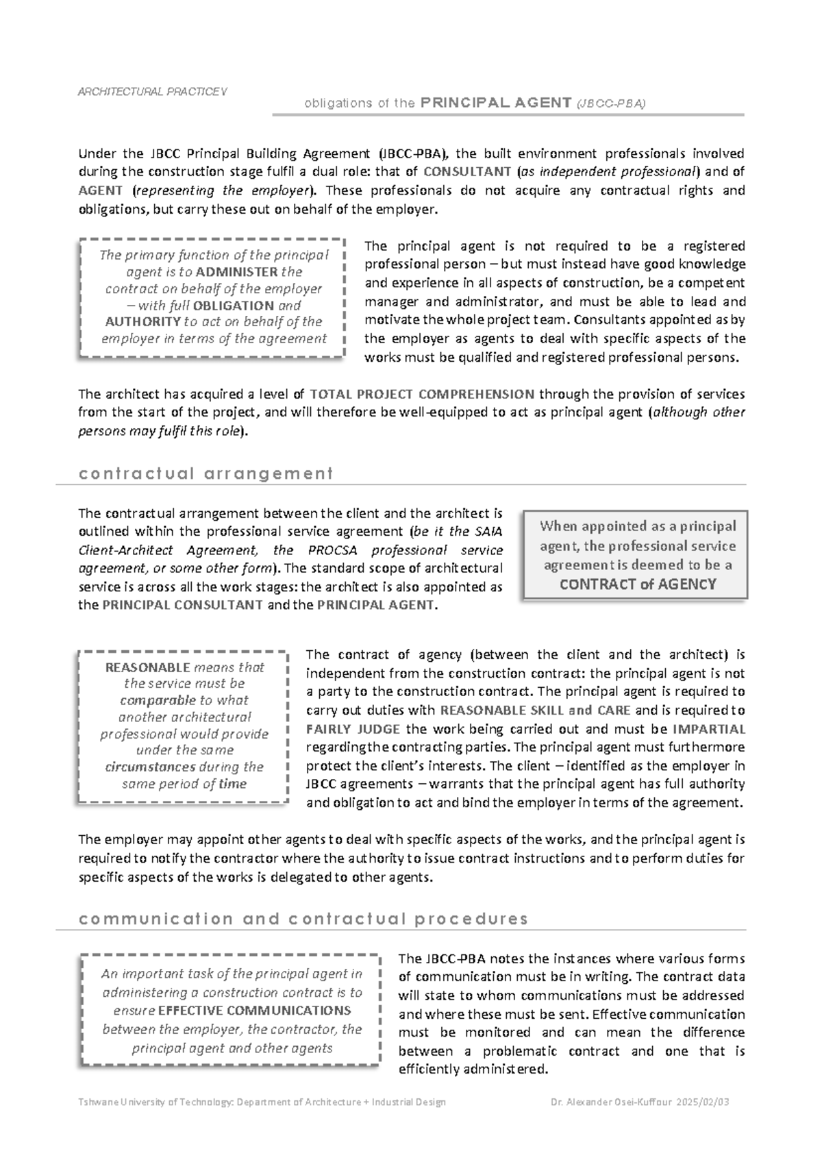 AP5 15 - Principal Agent Obligations Under JBCC Principal Building ...
