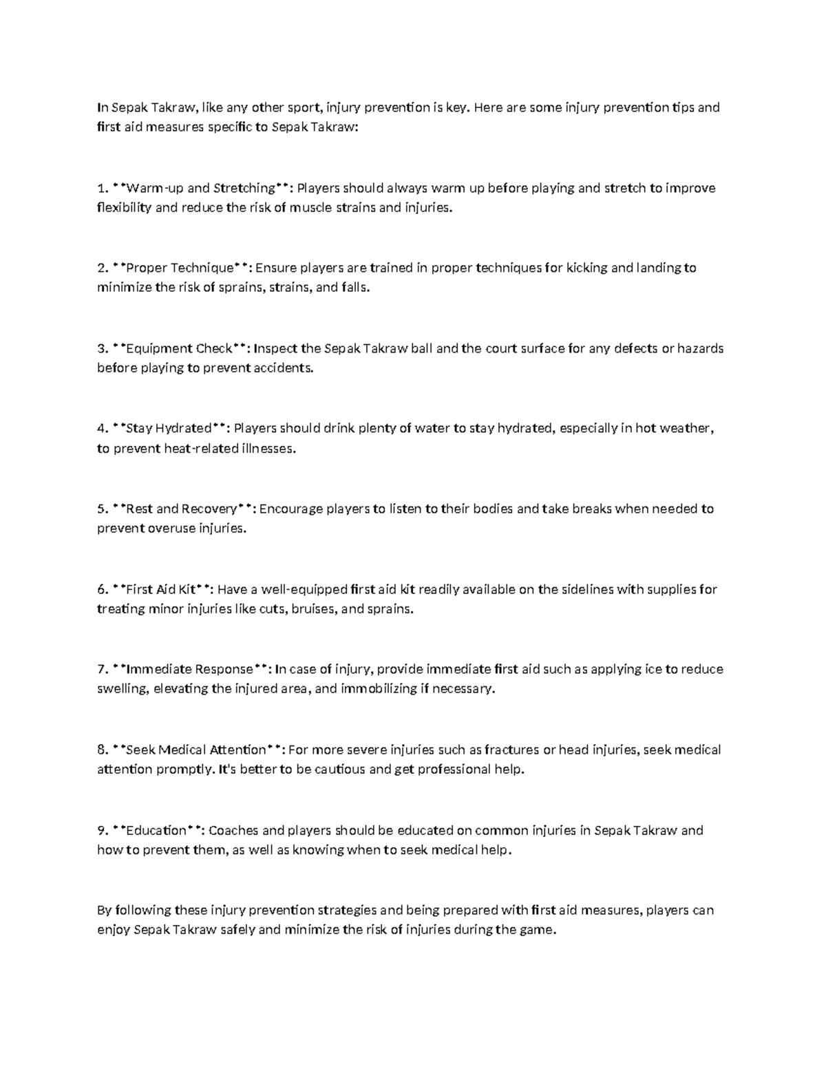 Injury Prevention & First Aid for Sepak Takraw: Key Strategies - Studocu