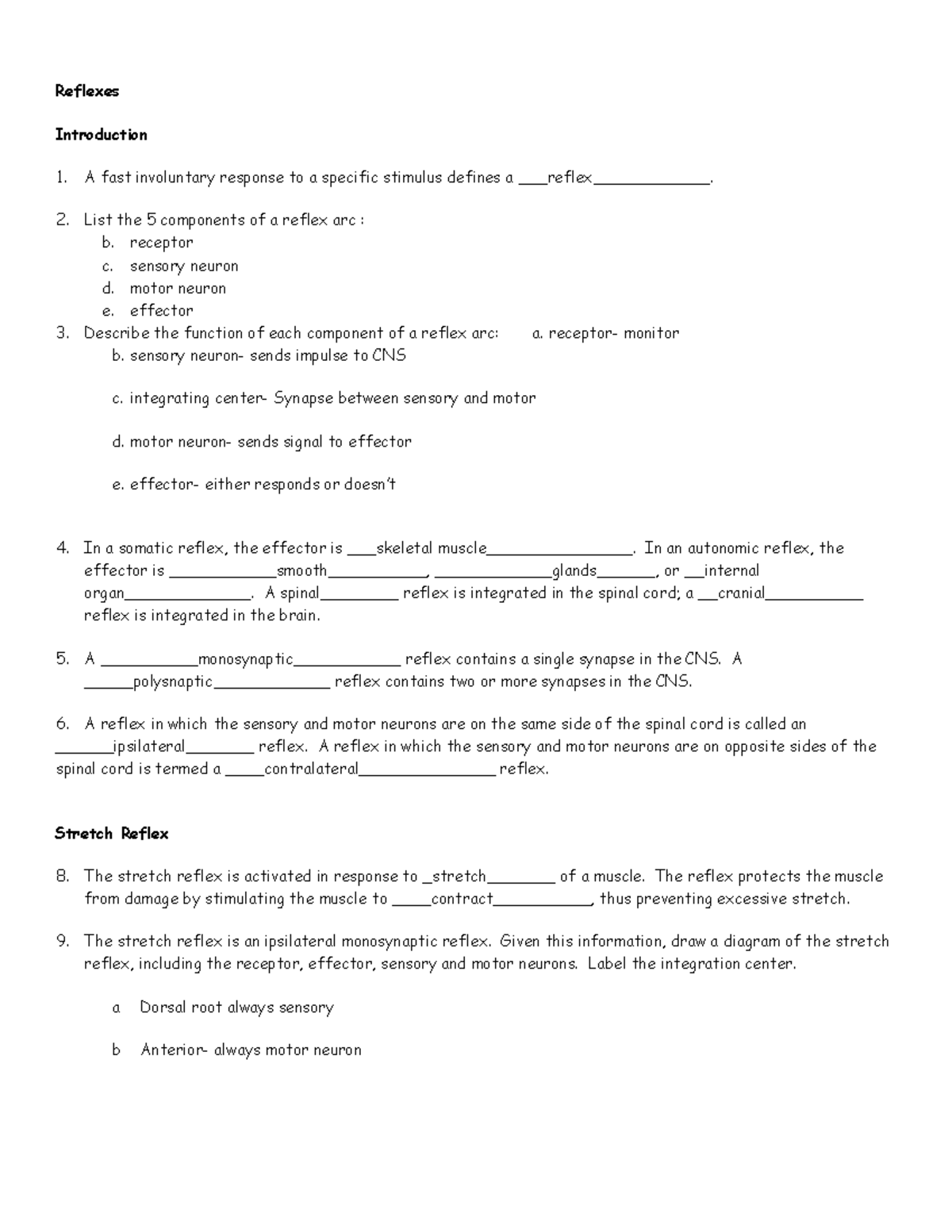 Ch 13 Reflexes Worksheet F18: Key Concepts and Diagrams - Studocu