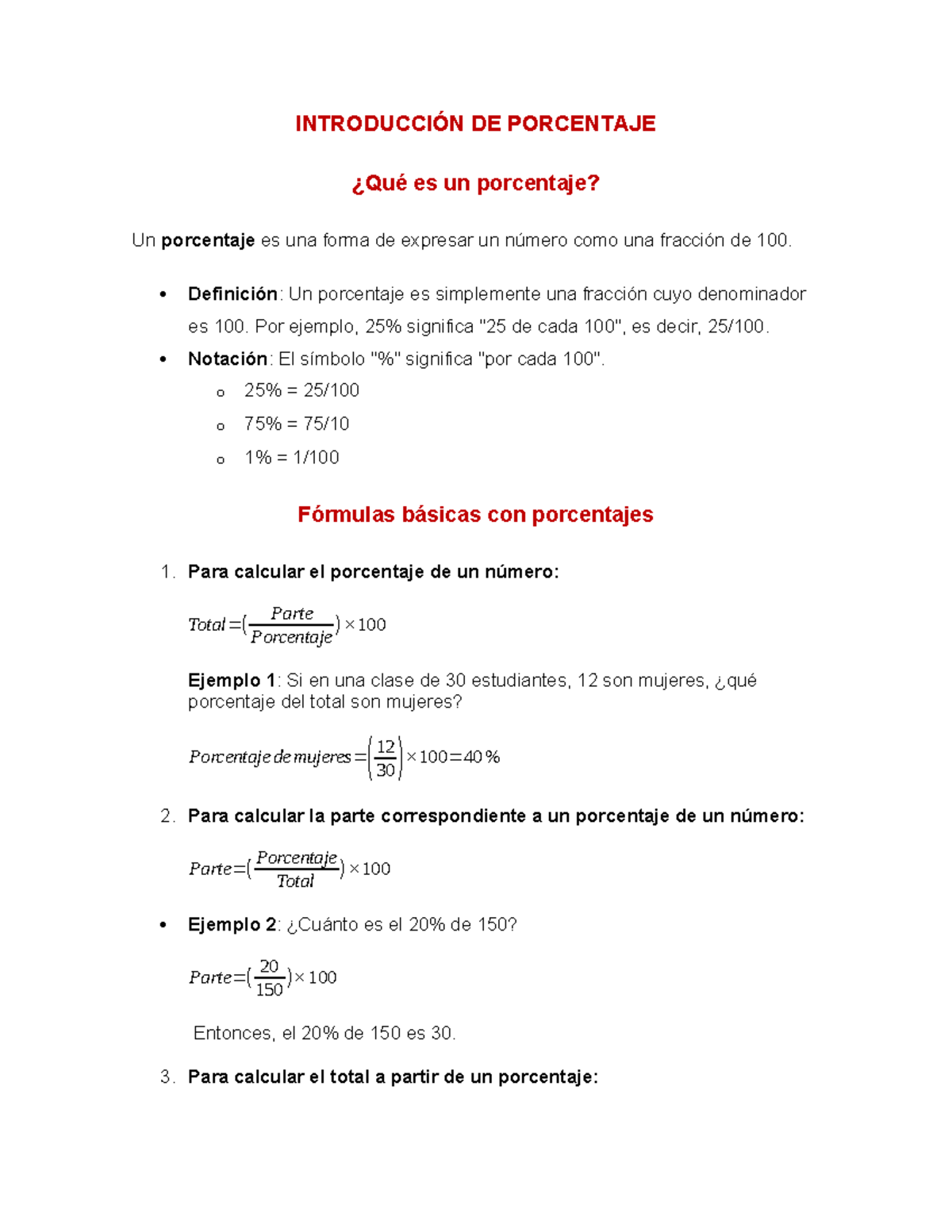 Introducción al Porcentaje: Definición y Ejemplos Prácticos - Studocu