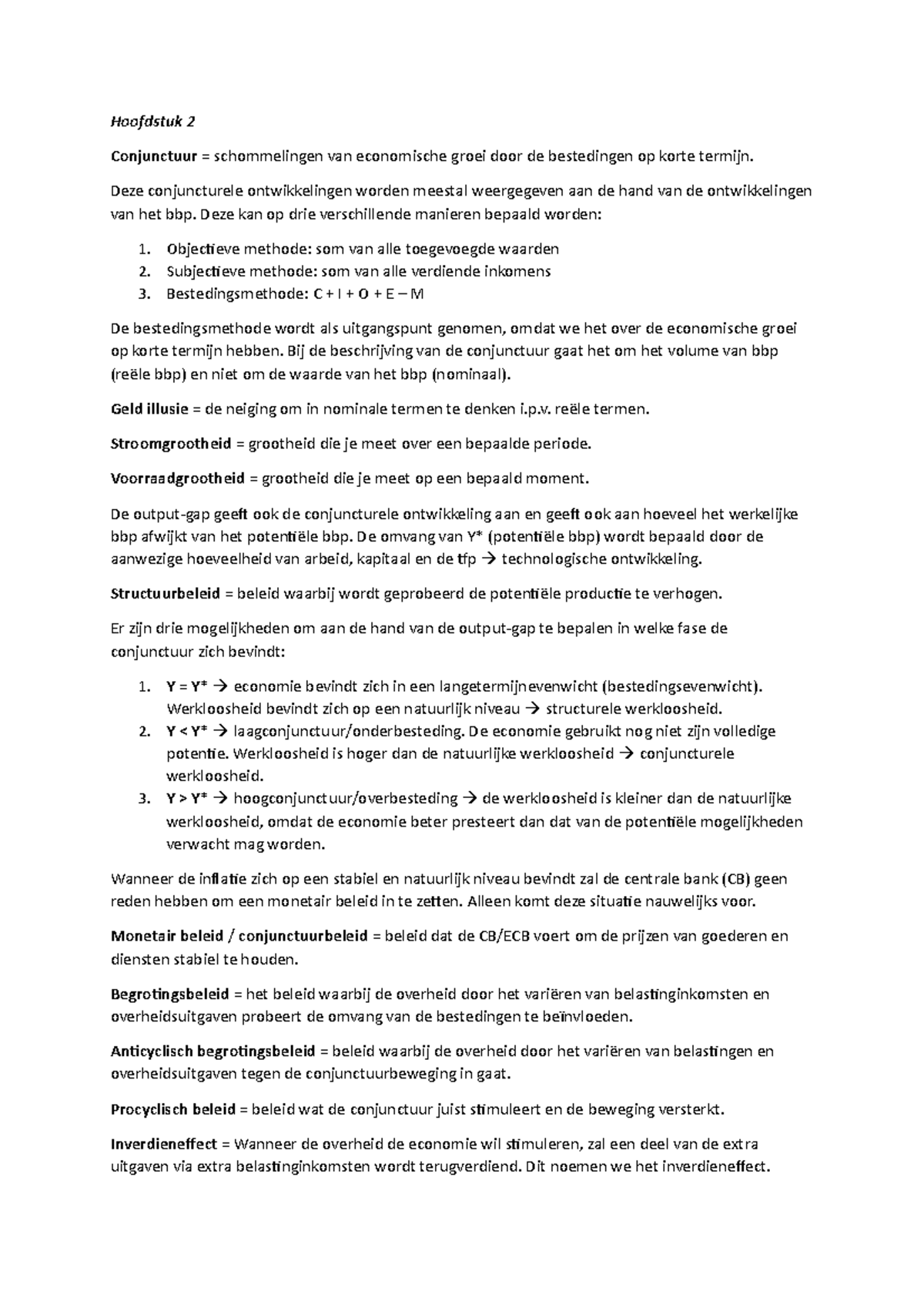 Hoofdstuk 2 & 3: Conjunctuur en het IS-MB-GA Model (Economie) - Studeersnel