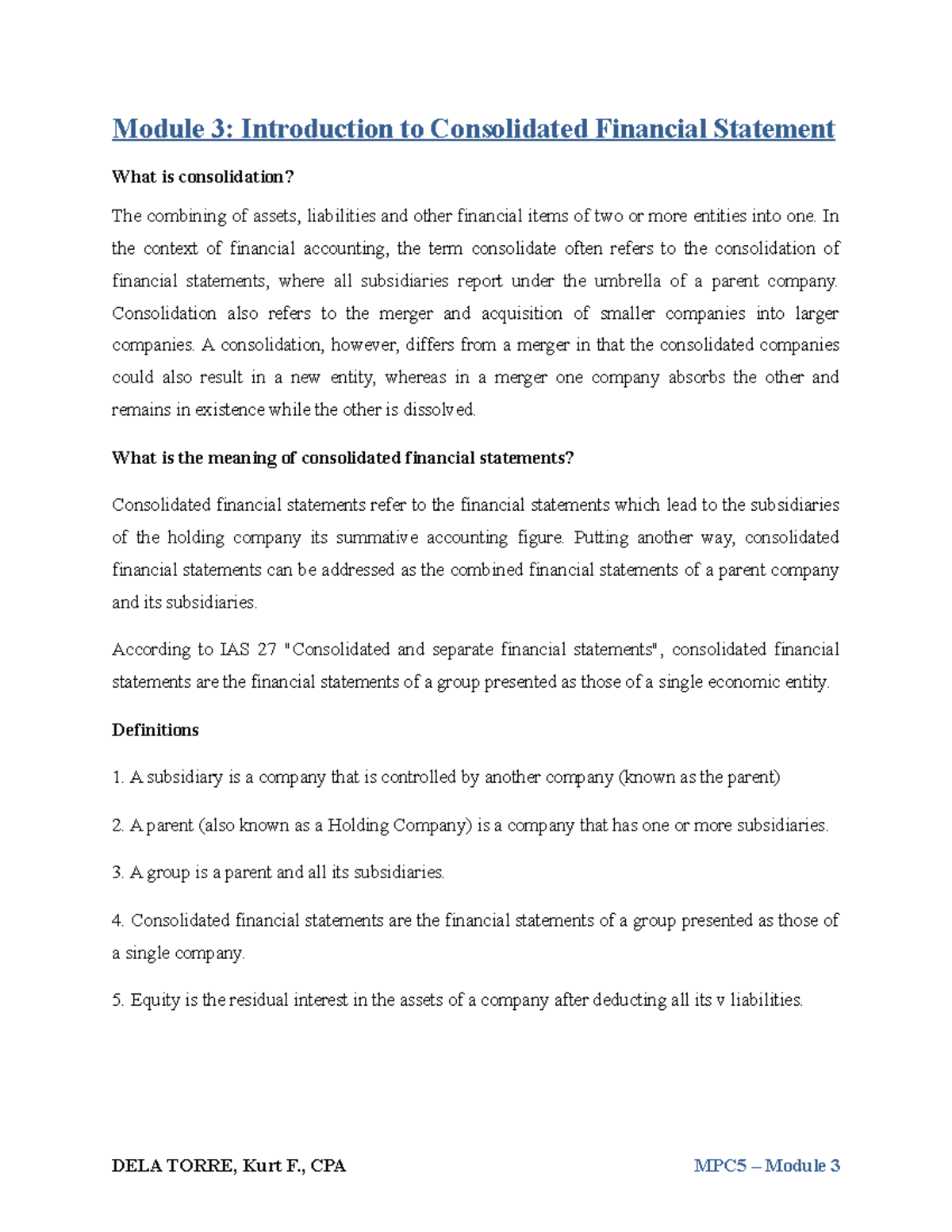 Chapter 3 - Module on Consolidated Financial Statements (Part 1 ...