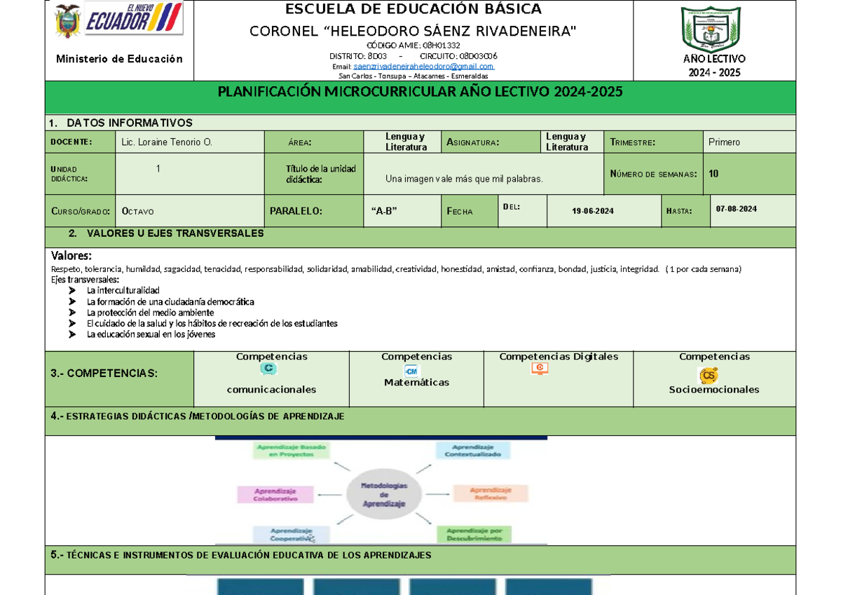 Planificación Microcurricular LYL Octavo A Primero 2024-2025 Modificada ...