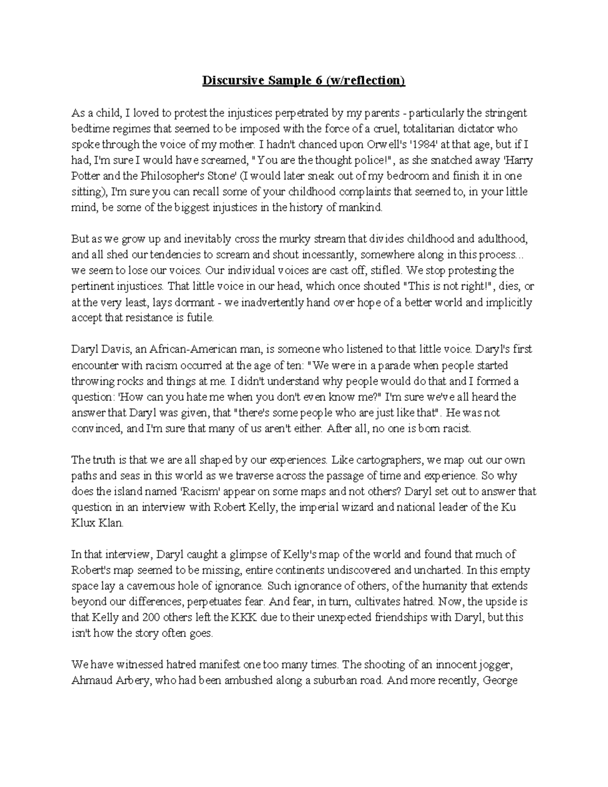 Discursive Sample 6: Awakening the Voice of Resistance and Change - Studocu