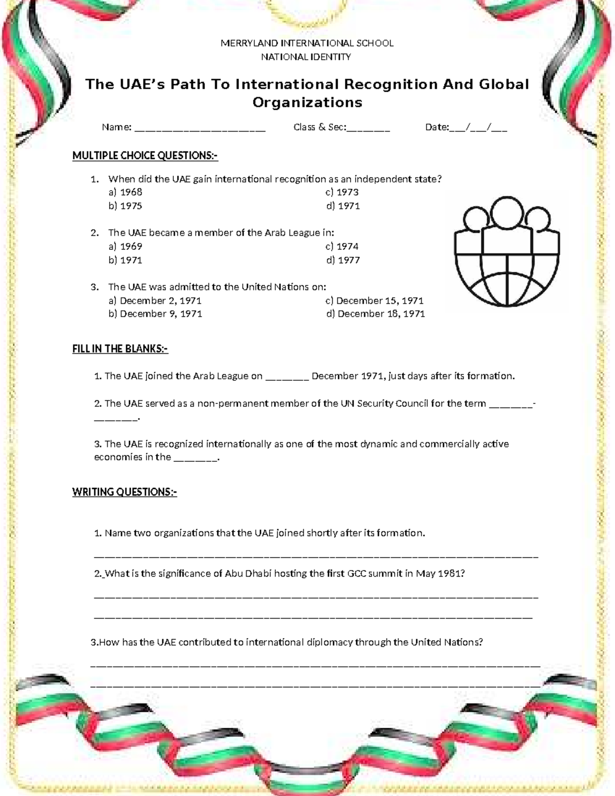 NI WS - MCQs and Writing Questions on UAE's National Identity - Studocu