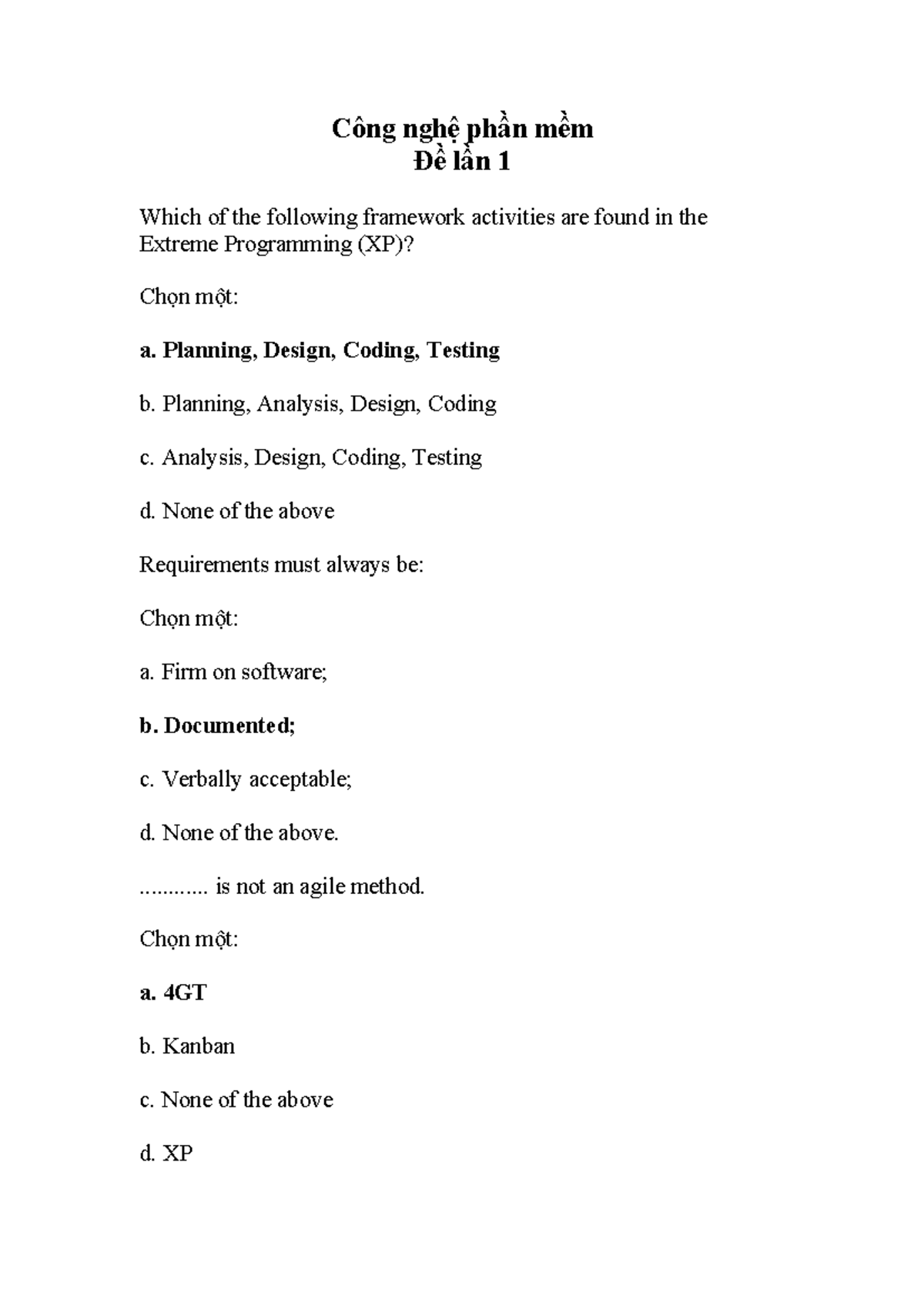 Công nghệ phần mềm Đề thi giữa kỳ 1 - Công nghệ - Studocu
