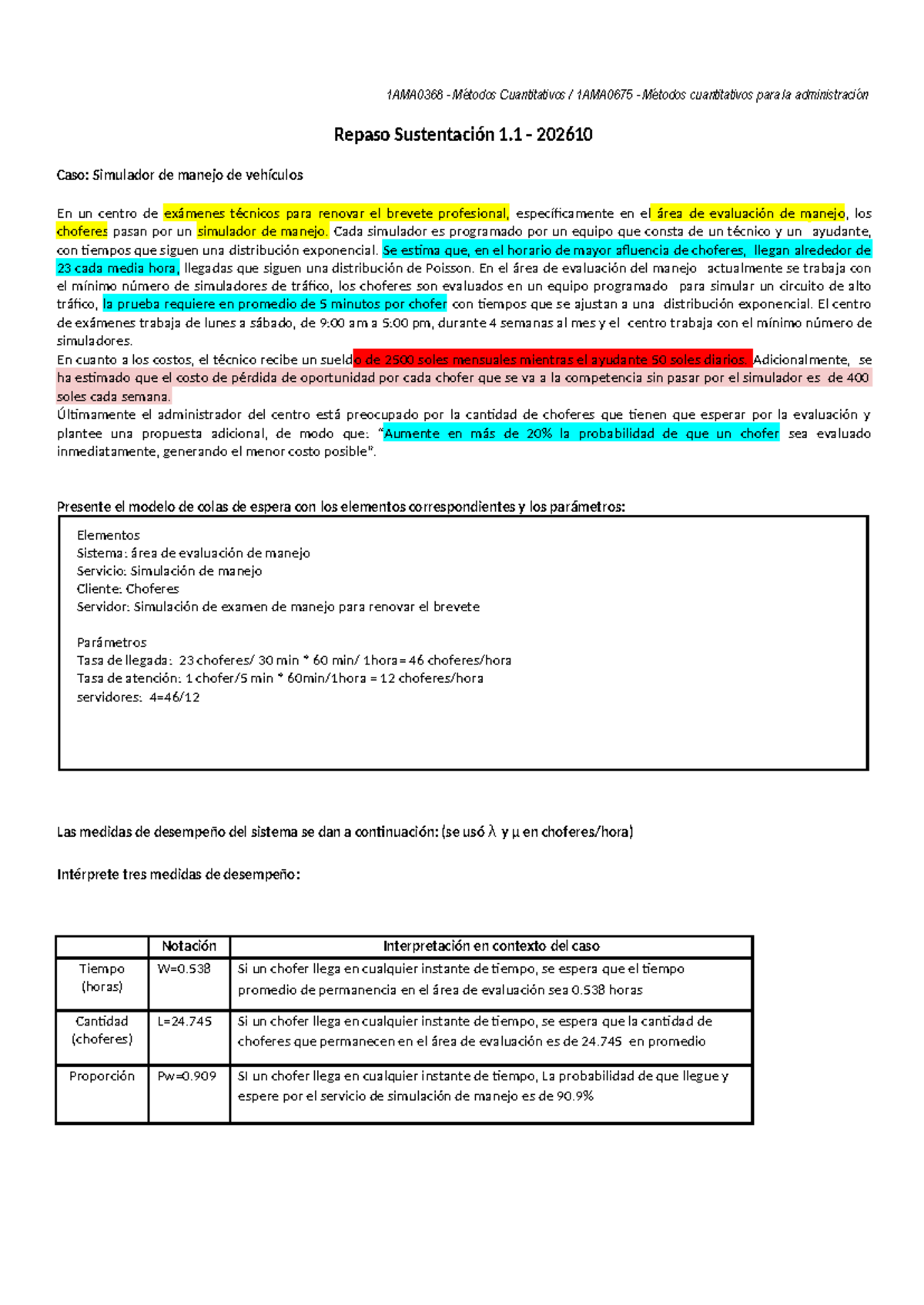 1AMA0368 Repaso Sustentación 1: Simulador de Manejo y Costos - Studocu