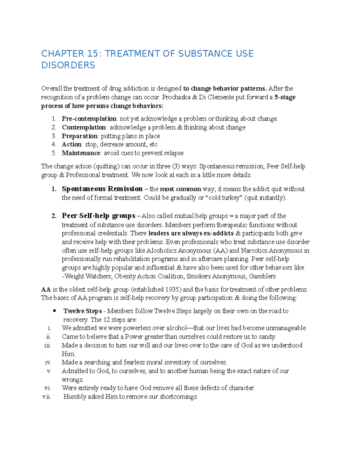 Chapter 15 - Notes directly from professor. - CHAPTER 15: TREATMENT OF ...
