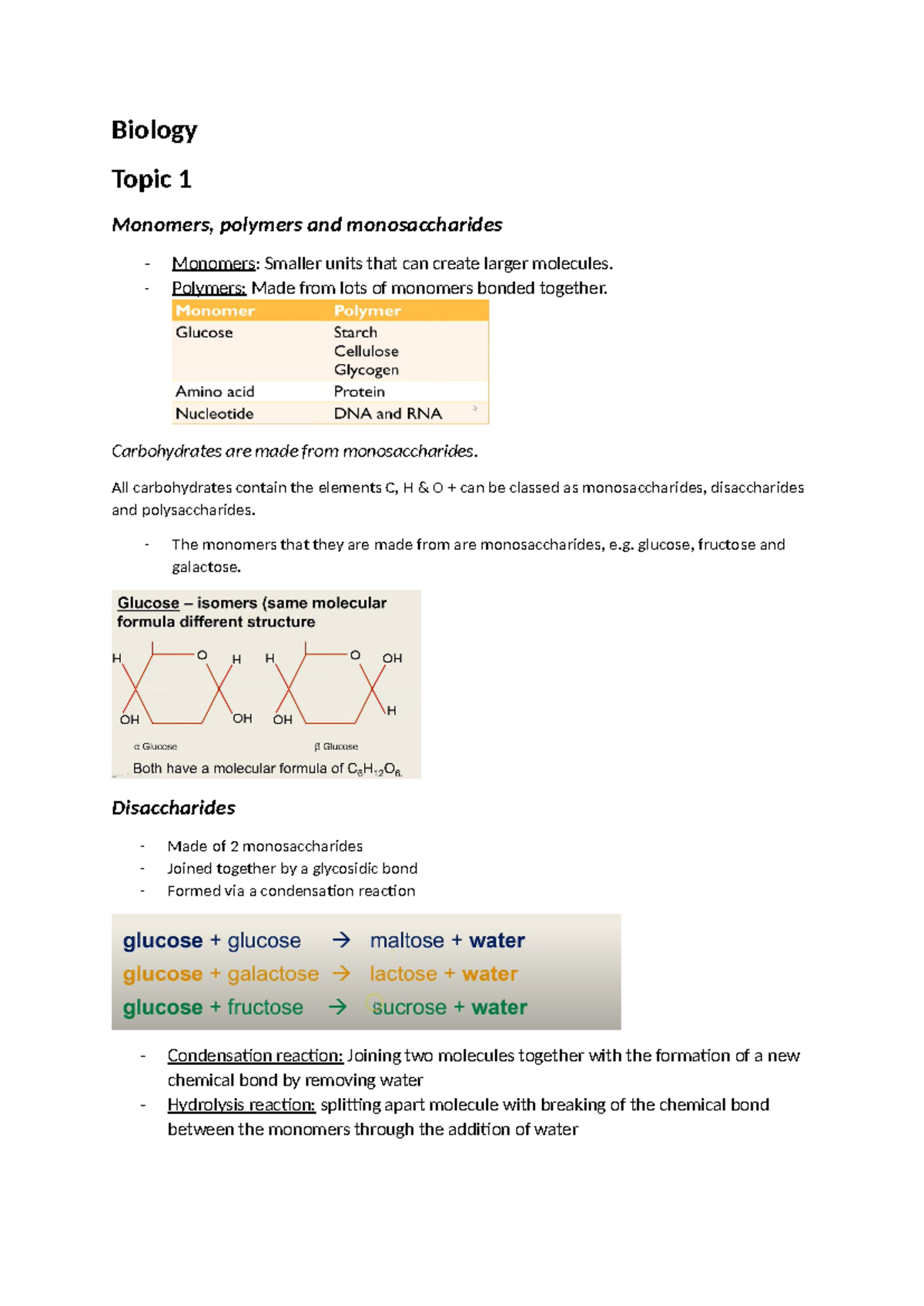 Biology 101 - Lecture Notes on Monomers, Polymers, and Enzymes - Studocu