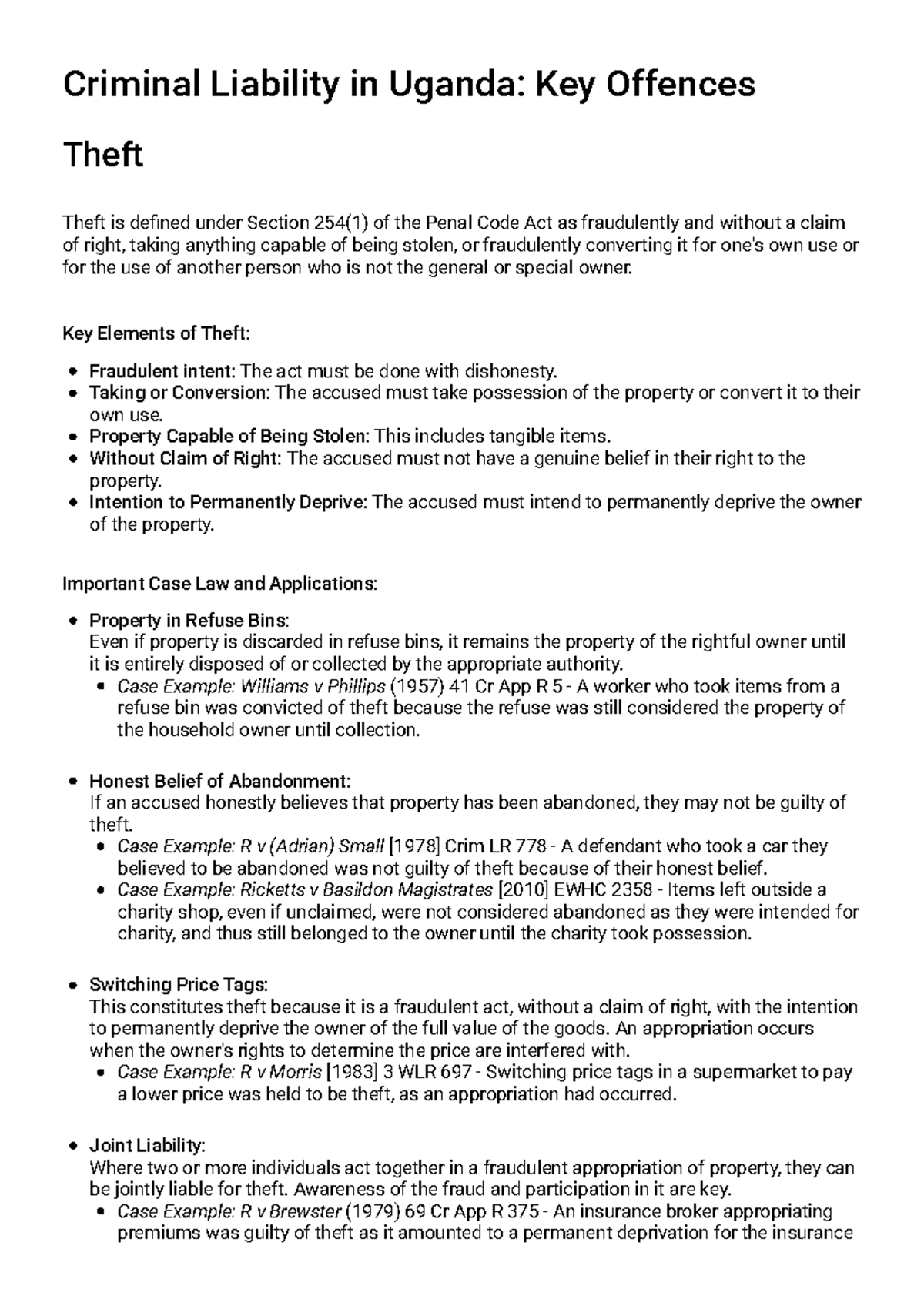 Criminal Liability in Uganda: Key Offences Summary Analysis - Studocu