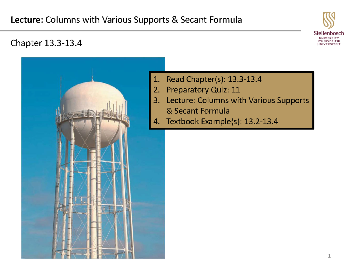 SM 224 Lecture 24: Columns with Various Supports & Secant Formula - Studocu