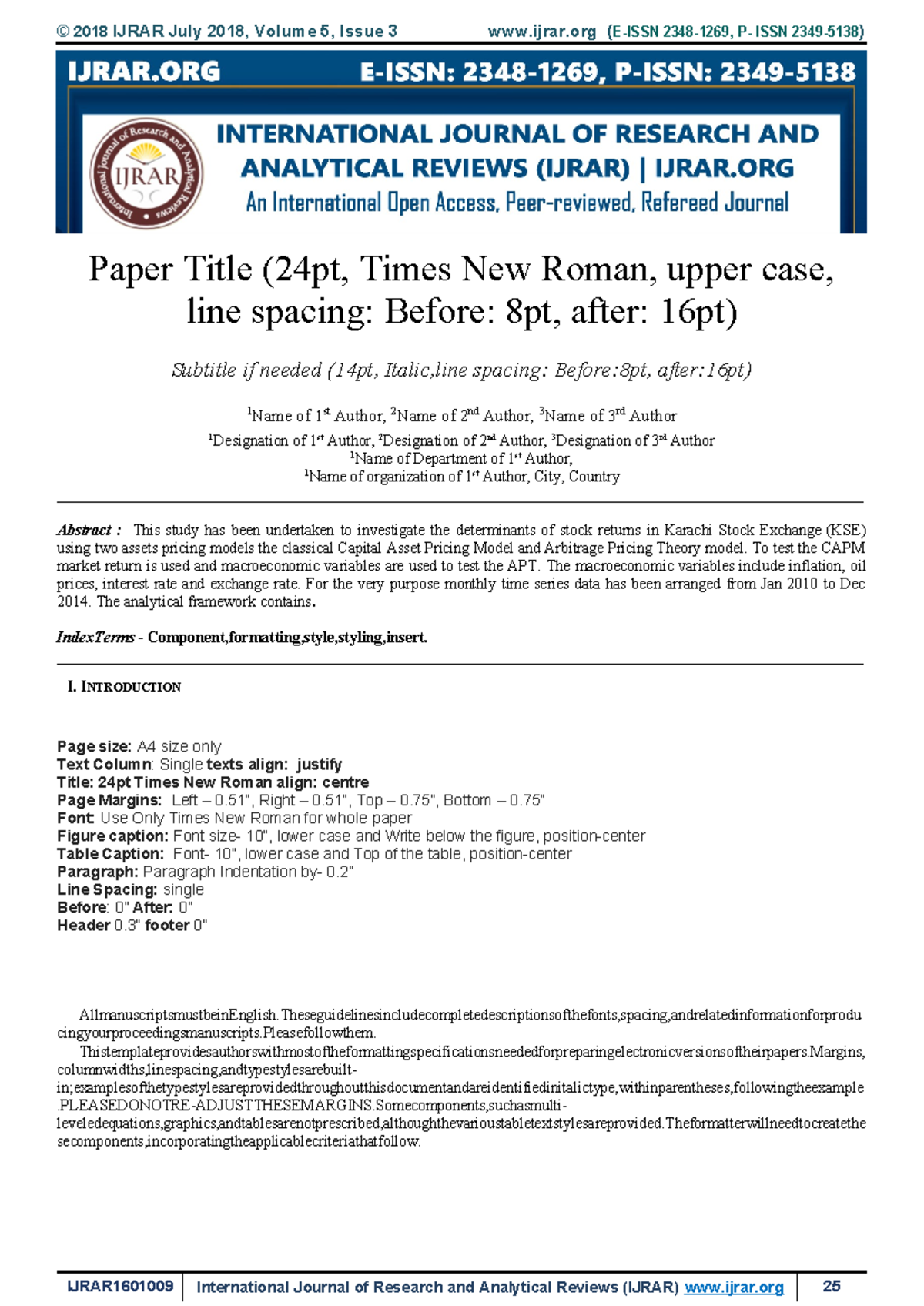 "Formatting Guidelines for IJRAR Papers: July 2018, Vol 5, Issue 3 ...