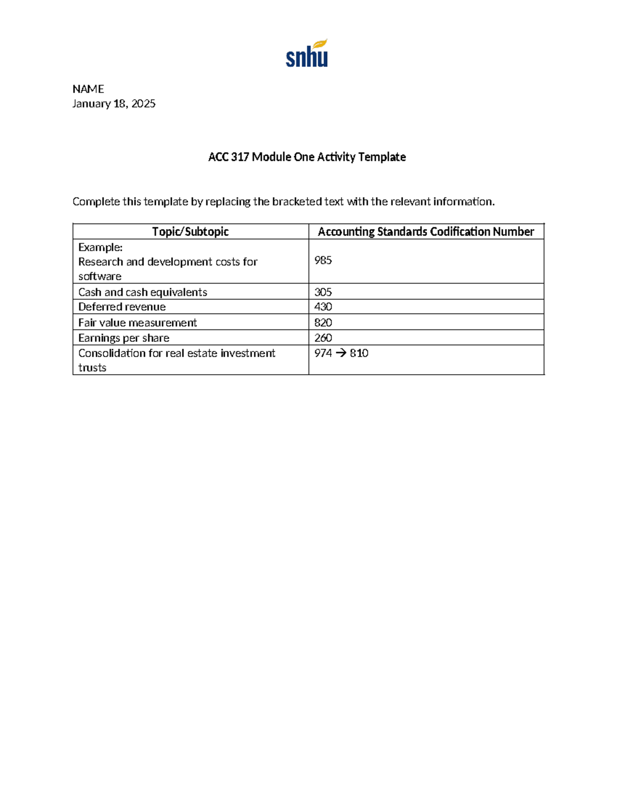 ACC 317 Module One Activity - ACC-317 - Topic/Subtopic Accounting ...