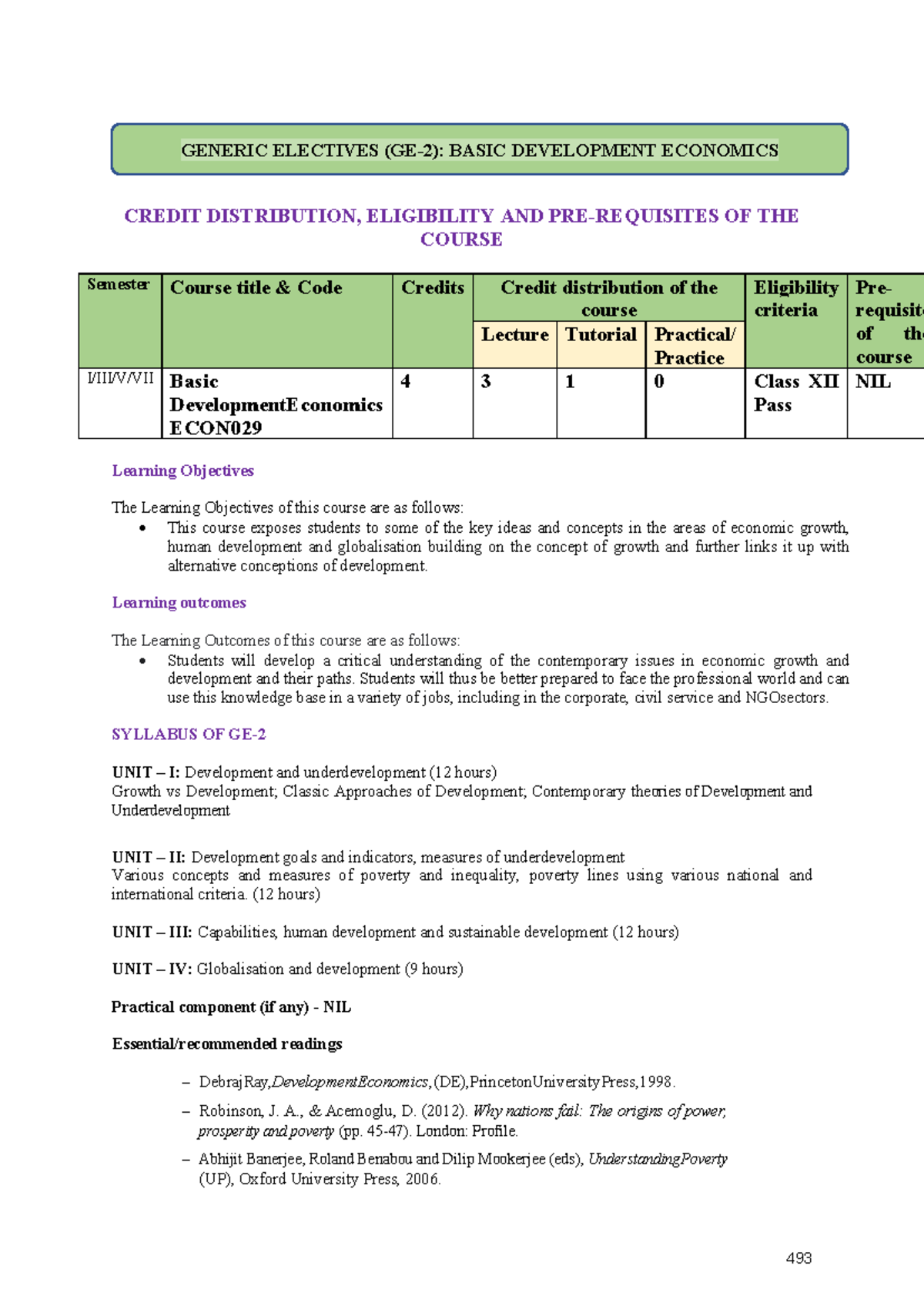 BDE ECON029: Syllabus for Basic Development Economics Course - Studocu