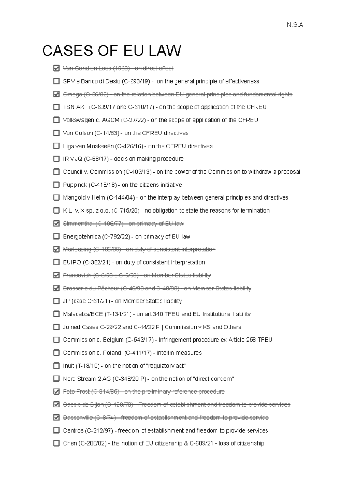 EU Law - Cases of 2024:2025 - CASES OF EU LAW Van Gend en Loos (1963 ...