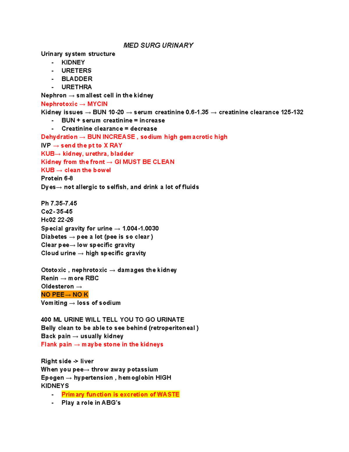 MED SURG Urinary System Overview: Structure, Function & Disorders - Studocu