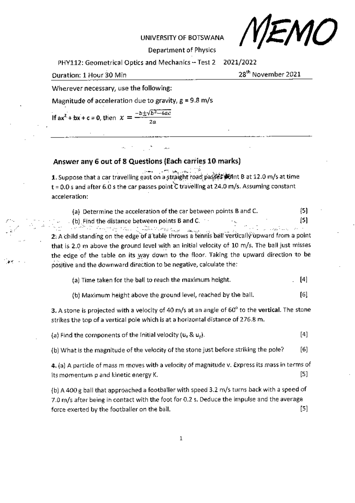 PHY112: Geometrical Optics & Mechanics Test 2 Solutions 2021 - Studocu