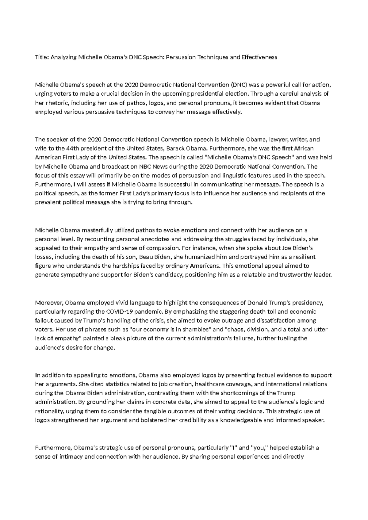Analyzing Michelle Obama's DNC Speech: Persuasion Techniques & Impact ...