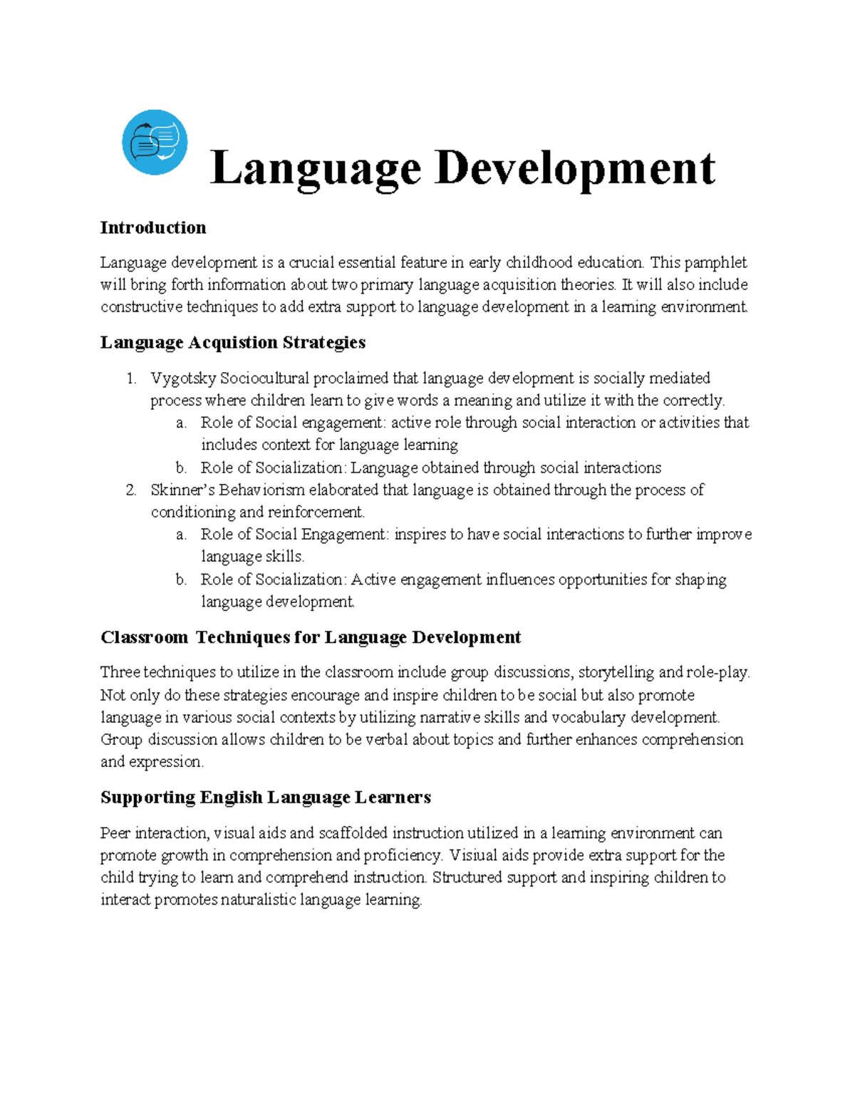Pamphlet - Language Development Introduction Language development is a ...