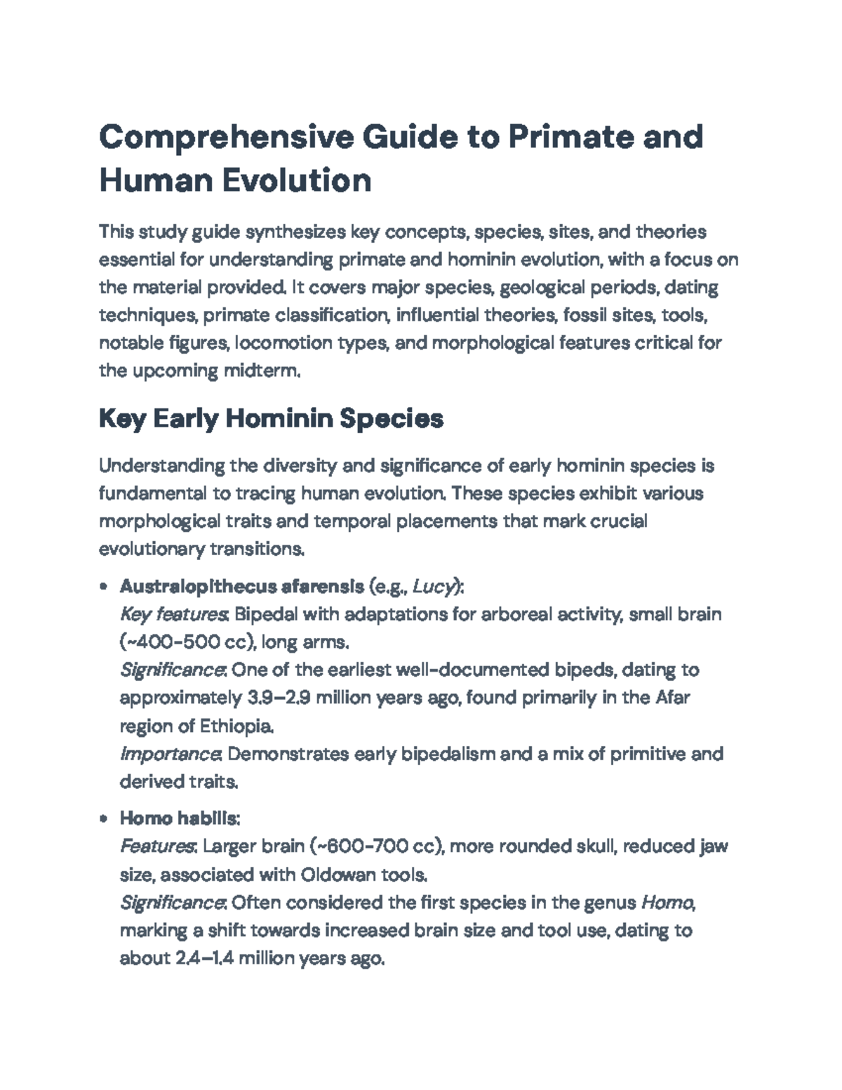 Comprehensive Study Guide for Primate & Human Evolution (Midterm Prep ...