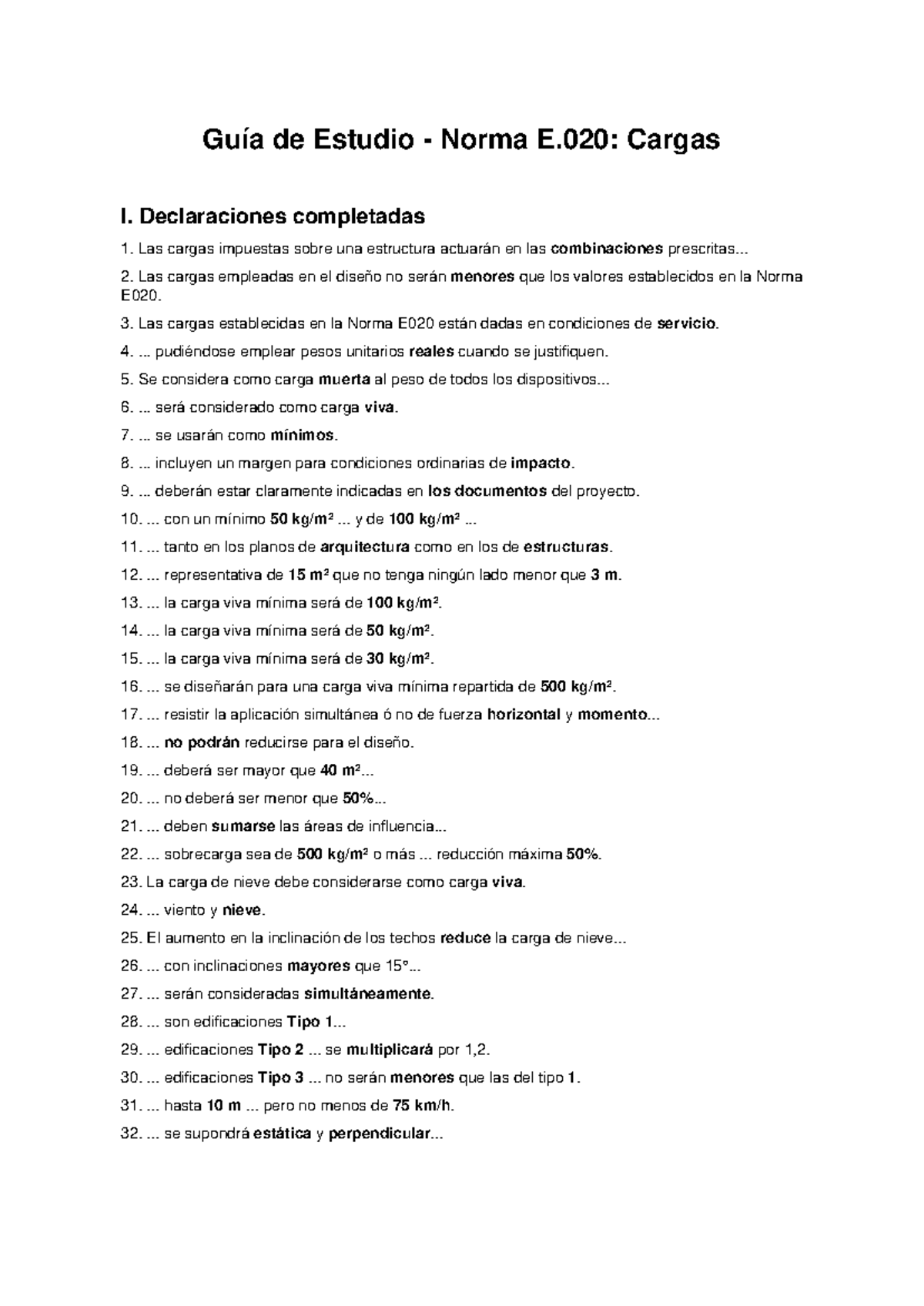 Guía de Estudio Norma E020: Cargas - IKDFI - Studocu