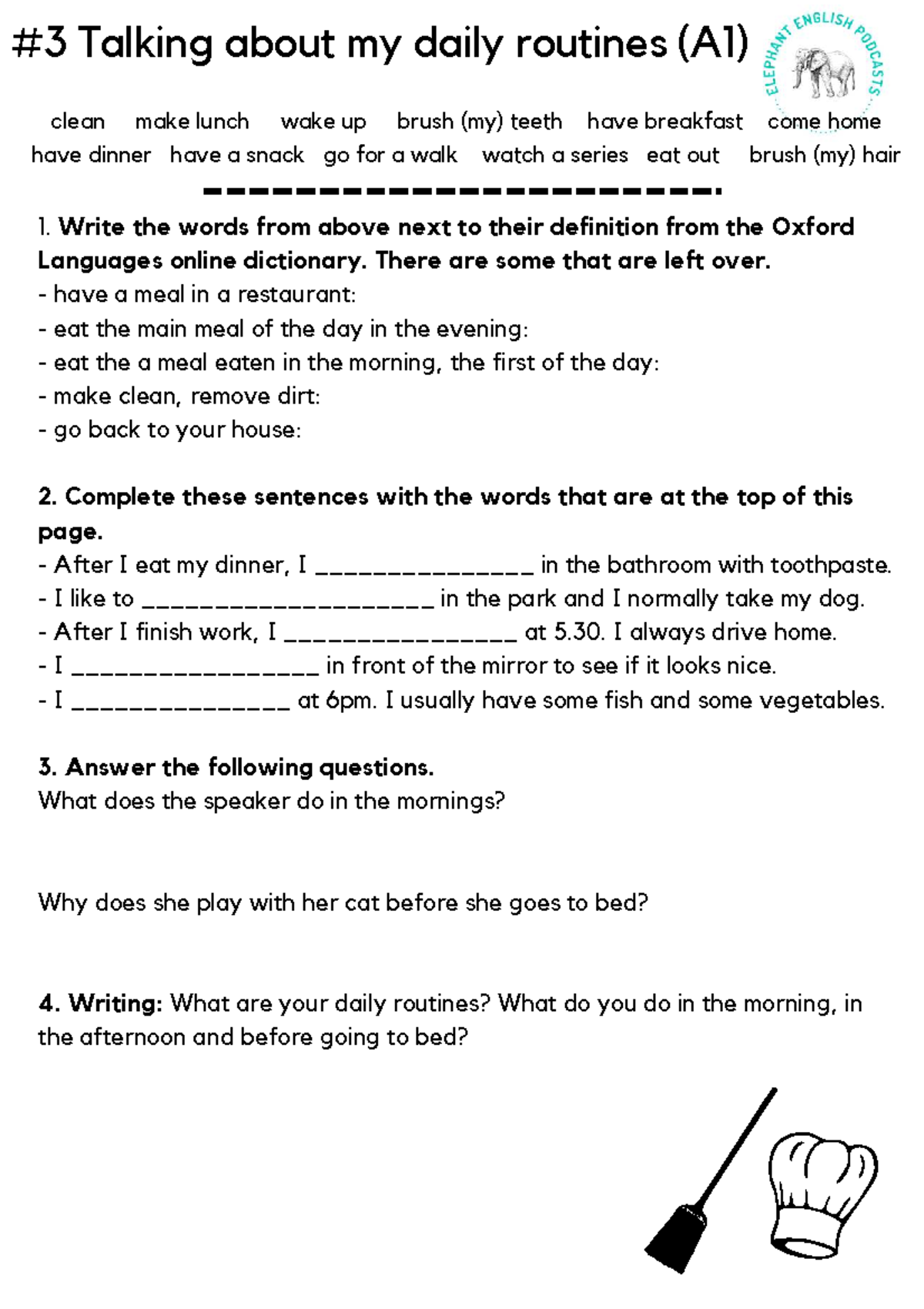 Daily Routines Vocabulary & Exercises (A1) - Studocu