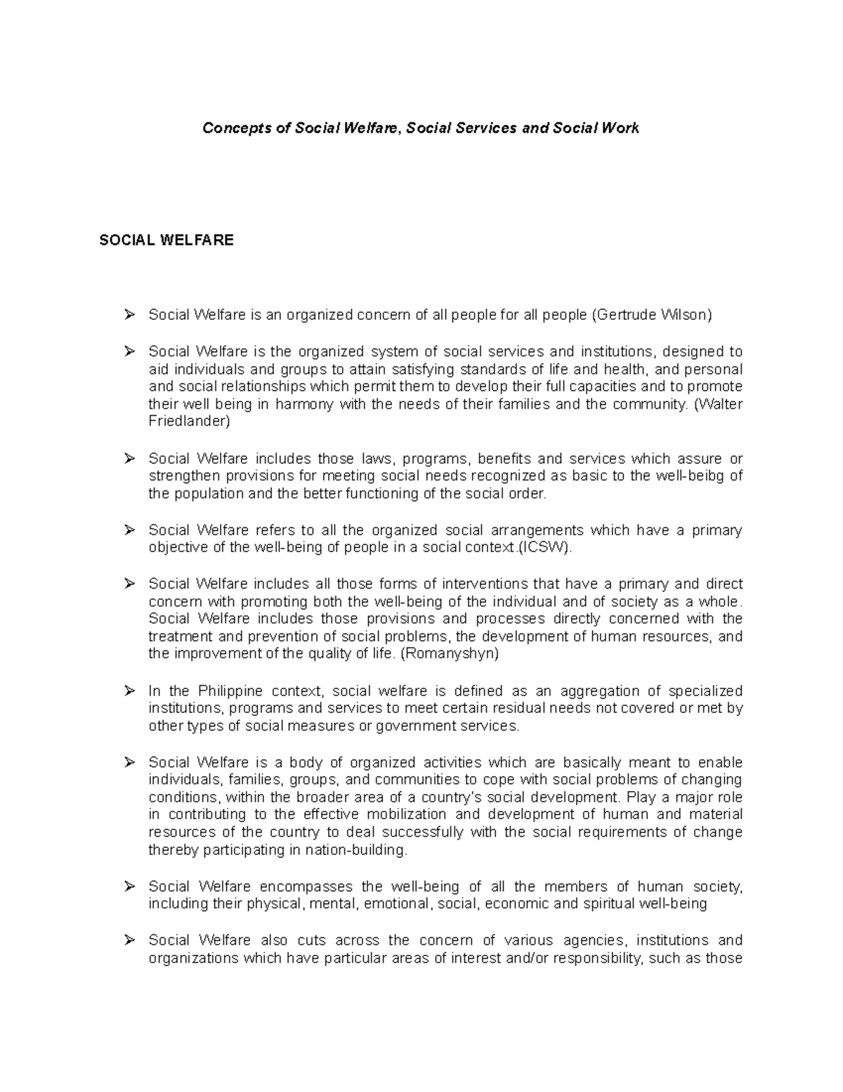 Concepts of Social Welfare - (Walter Friedlander) Social Welfare ...