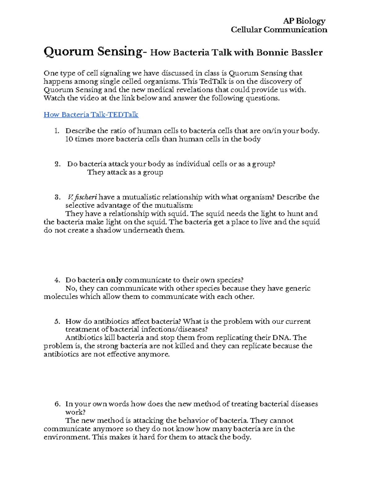 AP Biology: Quorum Sensing and Bacterial Communication Insights - Studocu