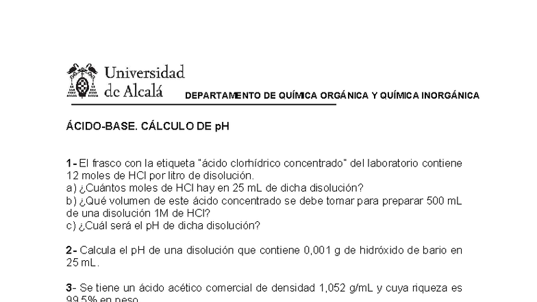 CÁLCULO DE pH EN SOLUCIONES ÁCIDO-BASE - QUÍMICA 101 - Studocu
