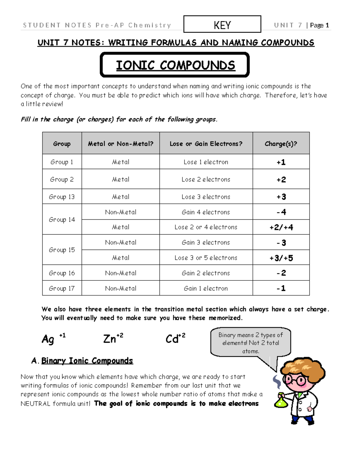 Unit 7 Notes - Teacher - n/a - UNIT 7 NOTES: WRITING FORMULAS AND ...