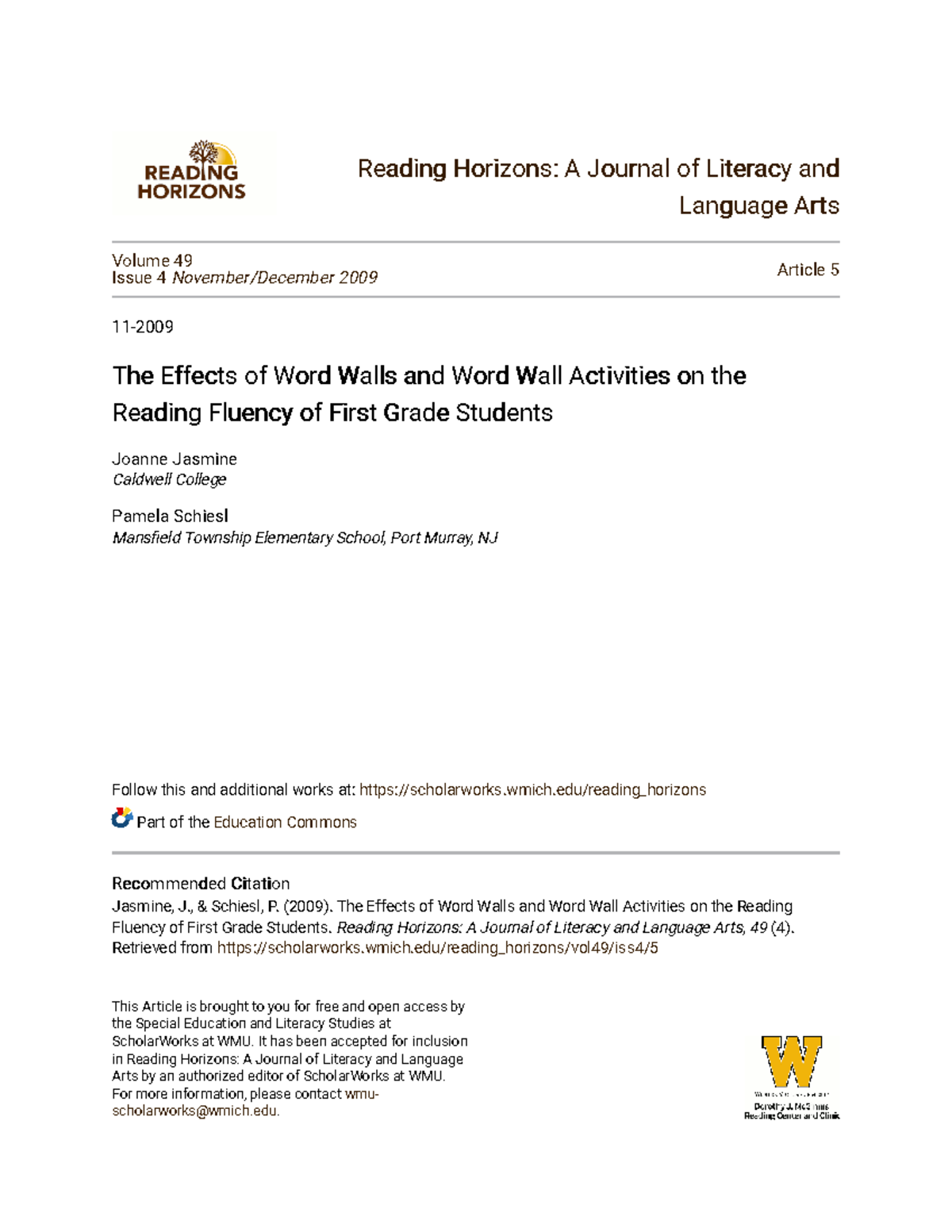 The Effects of Word Walls on First Grade Reading Fluency: A Study - Studocu