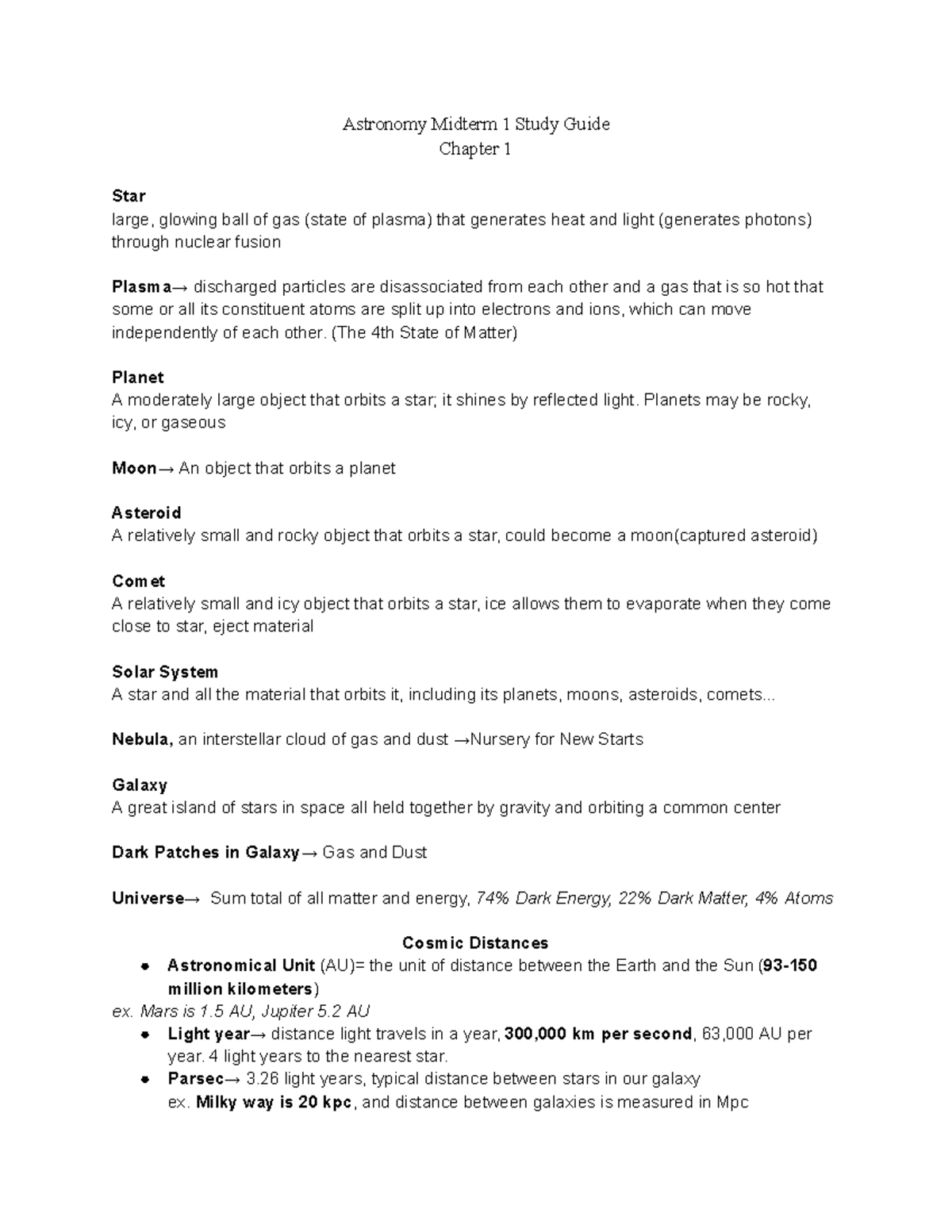 Astronomy Midterm 1 Study Guide: Key Concepts of the Universe - Studocu
