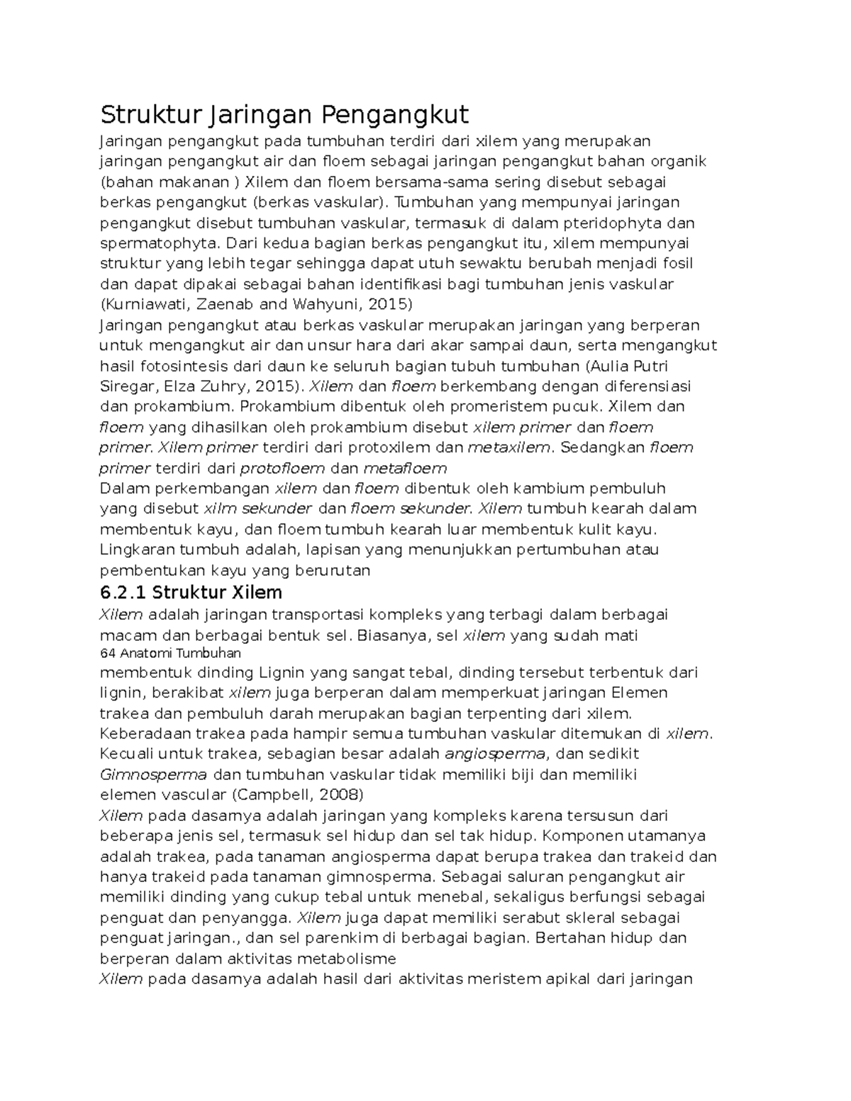 Struktur Jaringan Pengangkut Tumbuhan Vaskular - Kuliah Biologi - Studocu