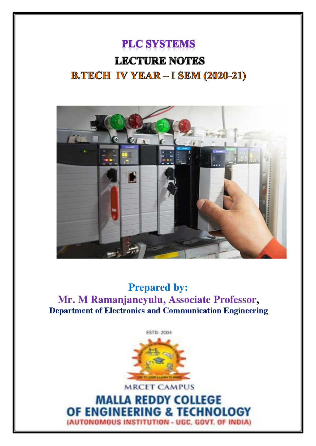 PLC Systems - IV Year B.Tech. I Sem Course Overview and Design ...